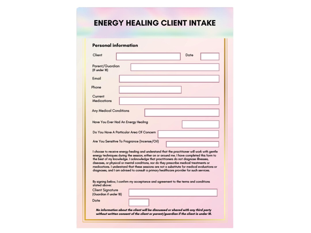 Energy Healing Client Intake Form | Energy Healing Intake Form | Energy ...