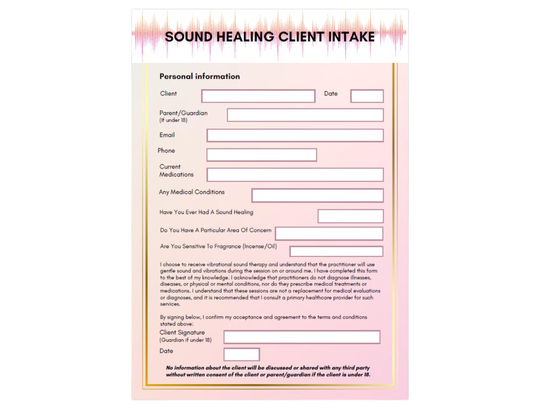 Sound Healing Client Intake Form | Sound Healing Intake Form | Sound ...