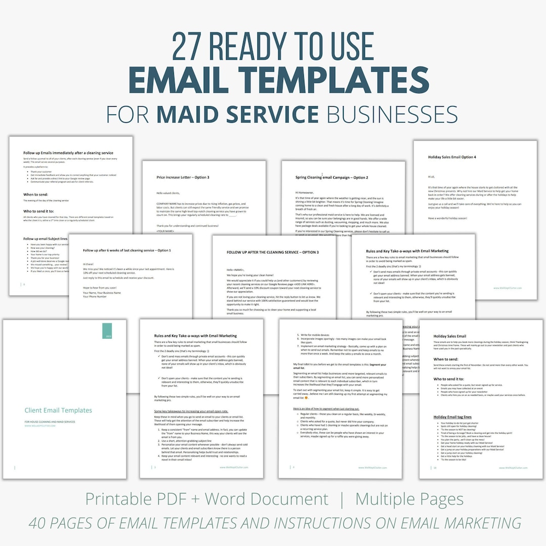 25 Pre-written Email Templates for Maid Services. - Etsy