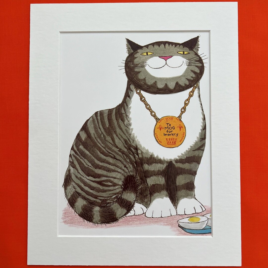 Mog the Cat Print Mounted Upcycled Book Page Nursery - Etsy
