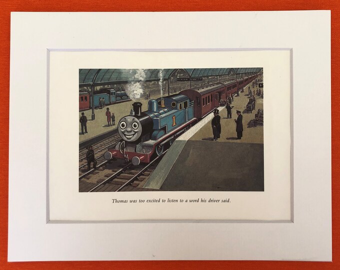 Original Thomas the Tank Engine Mounted Print Nursery Rescued Book Page ...