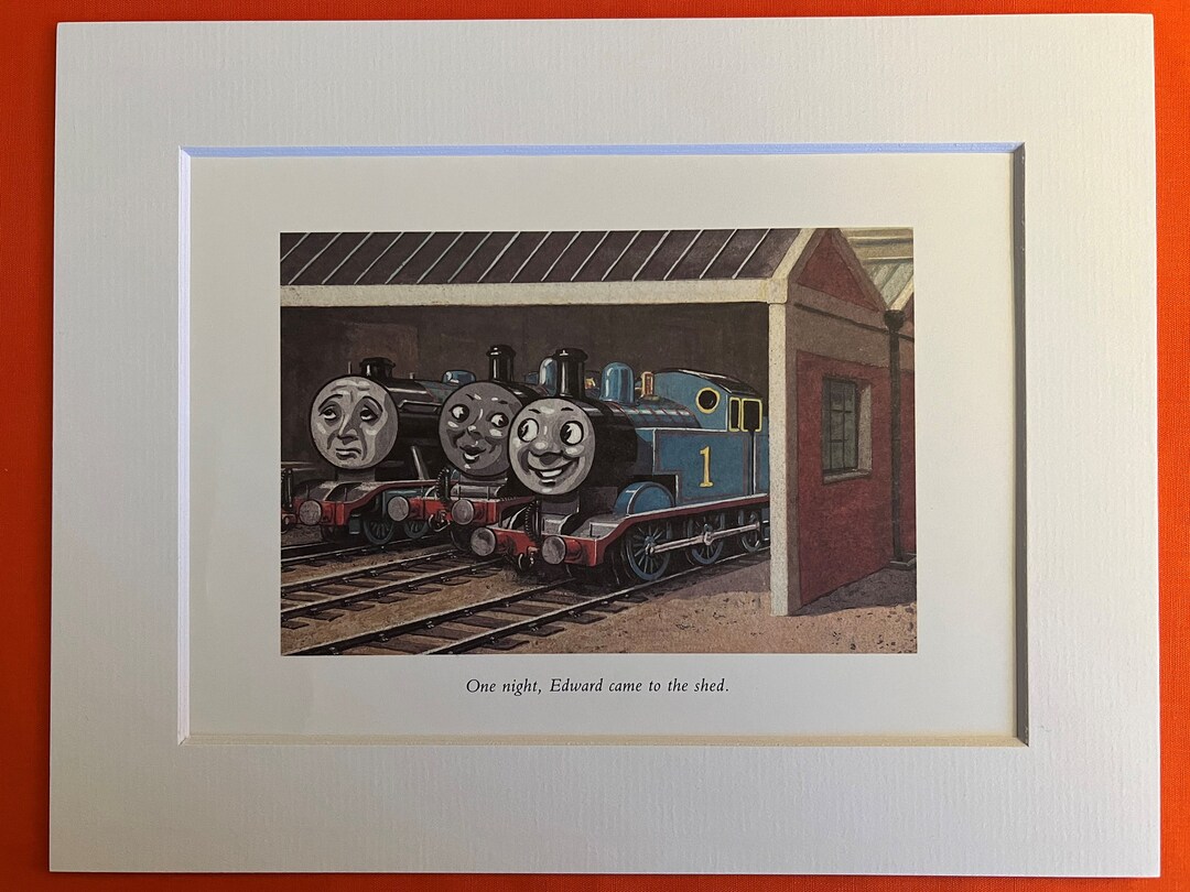 Thomas the Tank Engine Edward Mounted Print Nursery Rescued Book Page ...