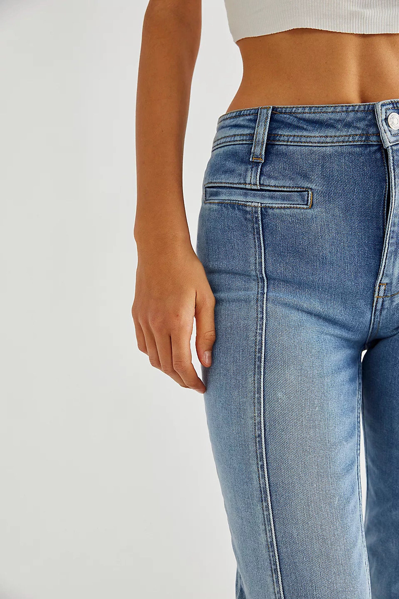Free People Firecracker Flare Jeans “mid Stone Wash” - Etsy