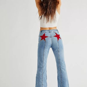 Free People Firecracker Flare Jeans “mid Stone Wash” - Etsy