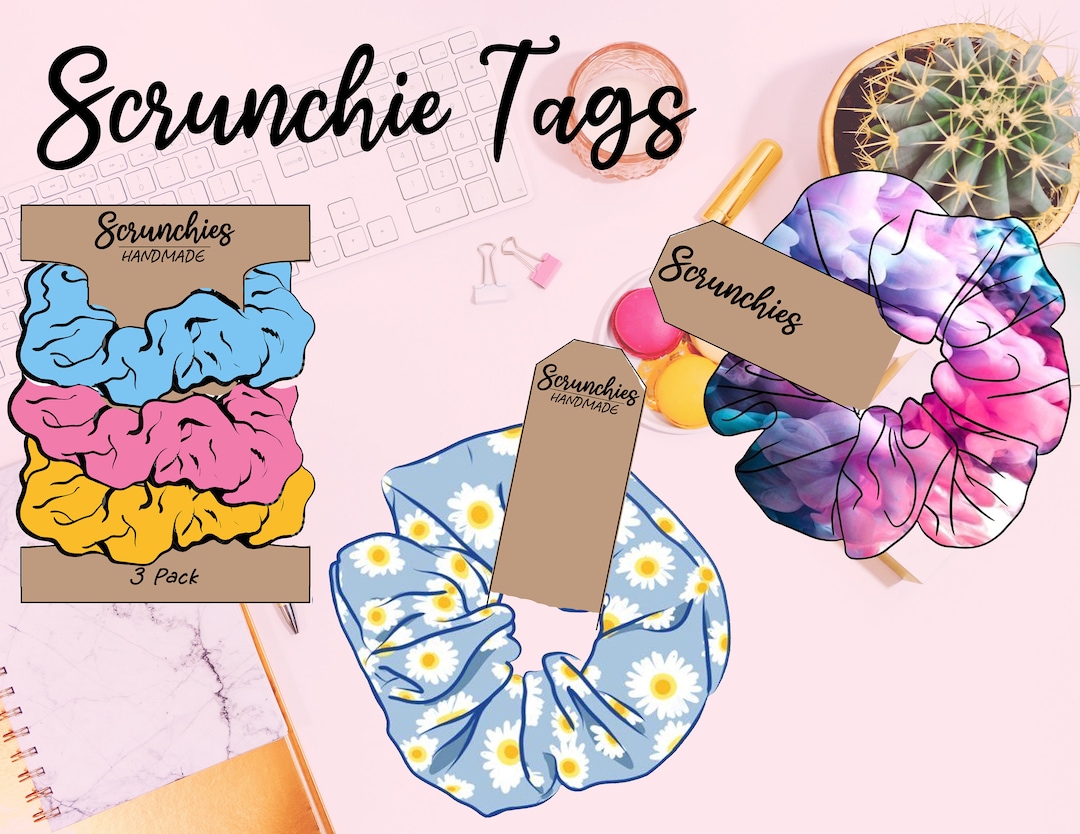 PRINTABLE Scrunchie Tag Set, DIGITAL PDF, Scrunchie Holder Display Card ...