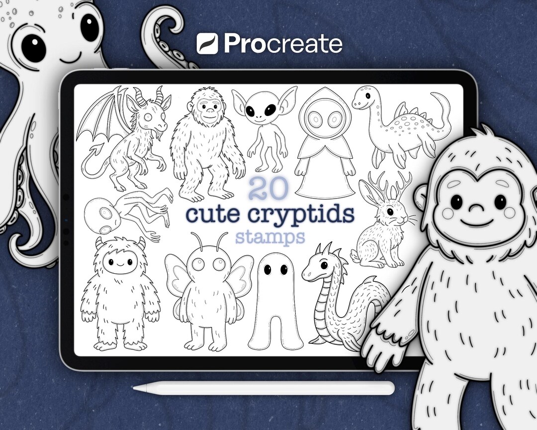 Procreate Cute Cryptids Stamp Set • 20 Pack • Fine Line Cryptid ...