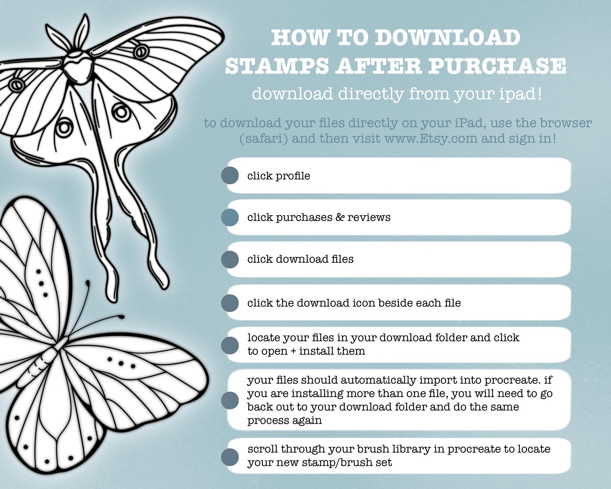 Procreate 60 Butterfly & Moth Set 40 Butterflies 20 Moths Digital Download Tattoo Stamps Tattoo ...