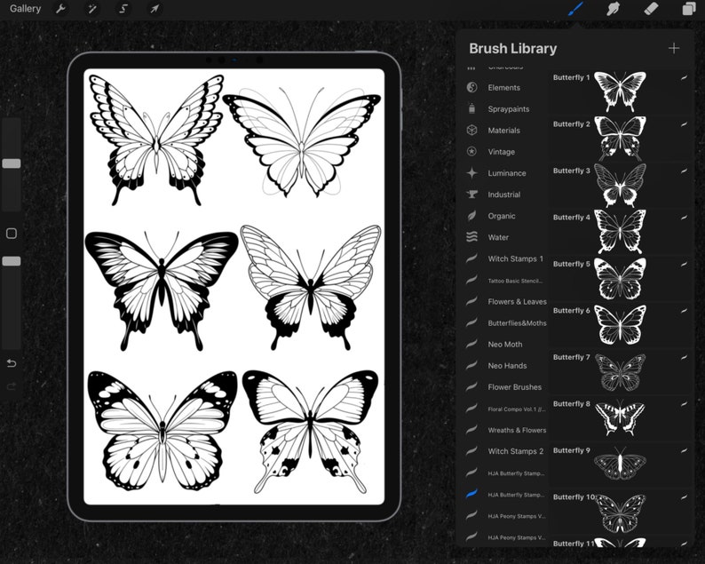 Procreate 40 Stamp Butterfly Set Digital Download Tattoo Stamp/brushes ...