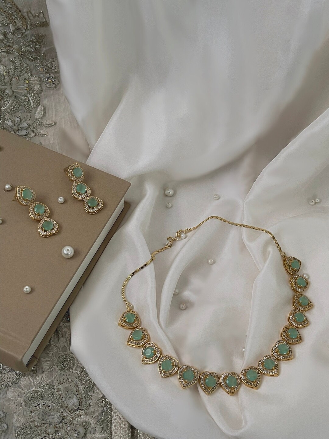 Bahar Set Green Stone Set With Matching Earrings, Indian/pakistani ...