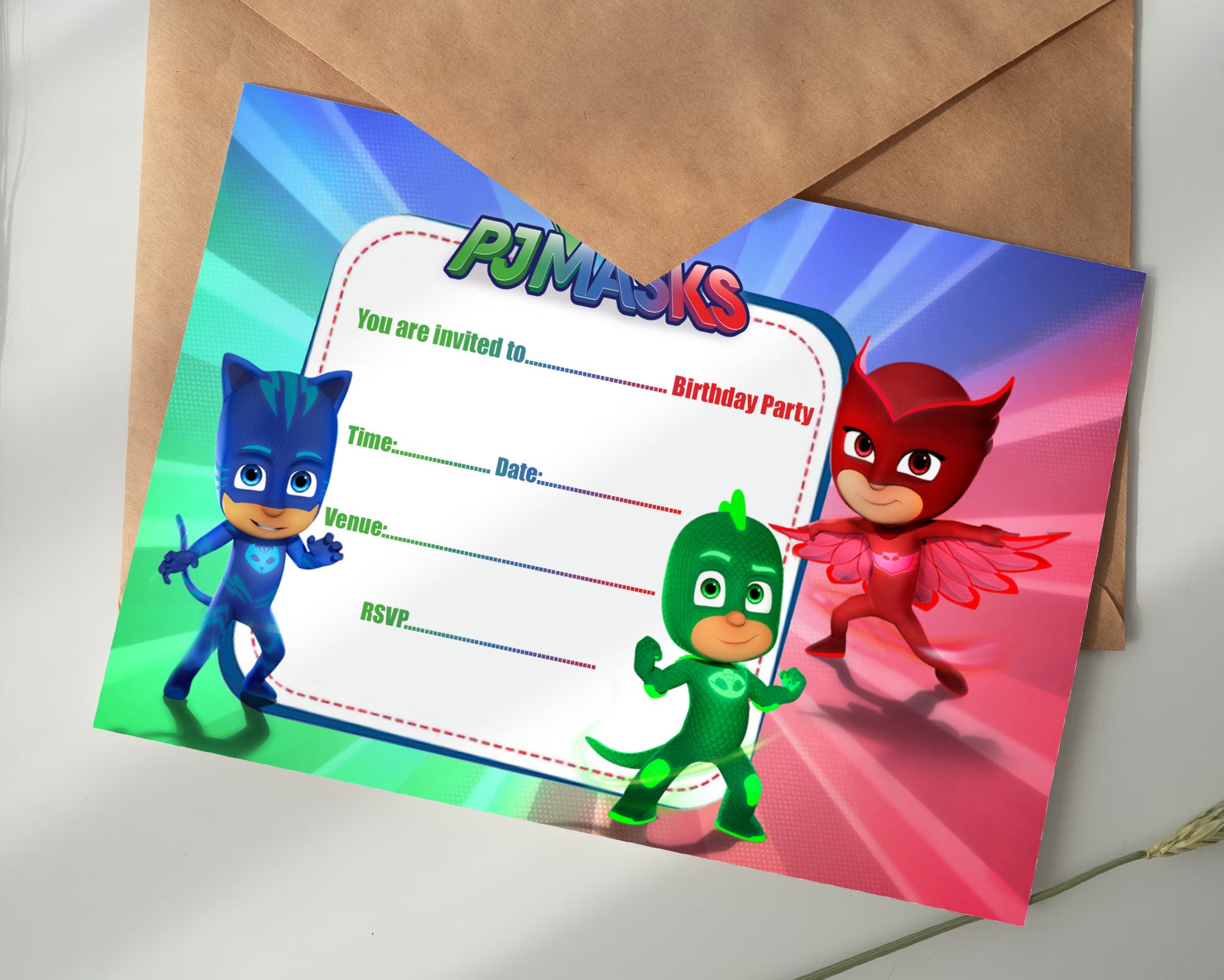 PJ Masks Birthday Party Invitation Kids - Etsy