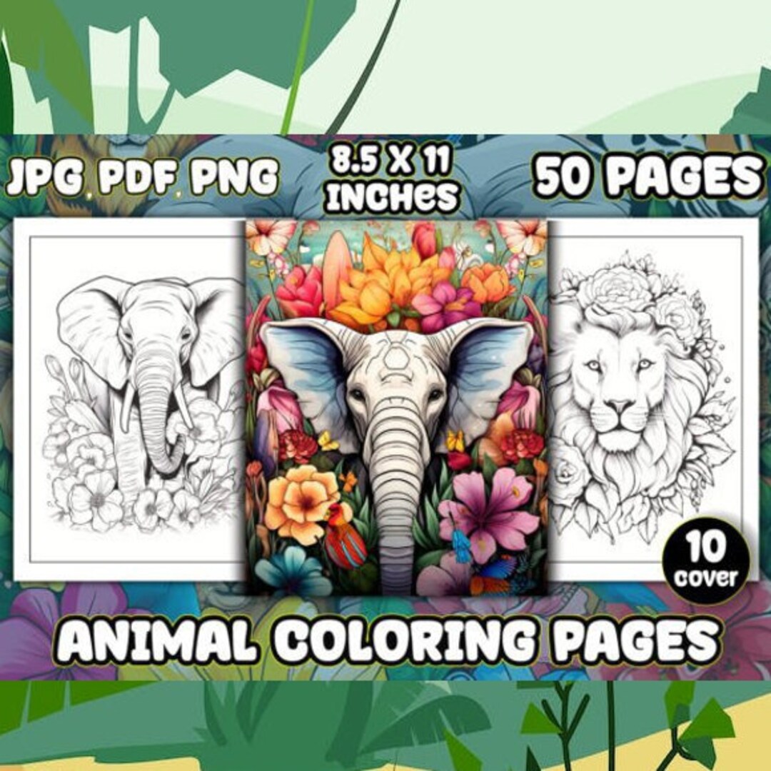 50 Animal Coloring Pages for Adults With Book Covers Colouring - Etsy