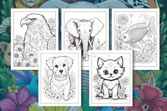 50 Animal Coloring Pages for Adults With Book Covers Colouring - Etsy