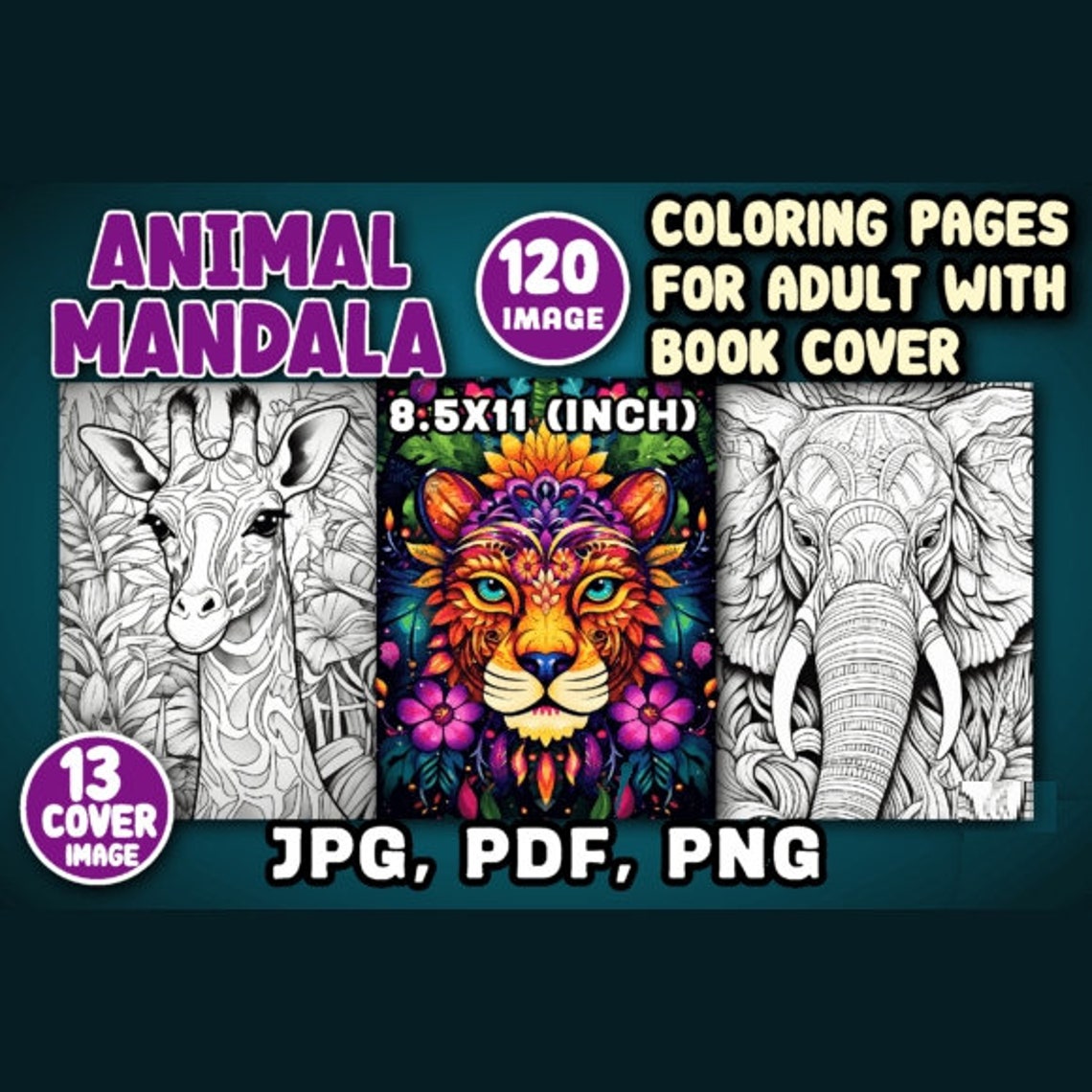 120 Animal Mandala Coloring Pages Adults - Etsy