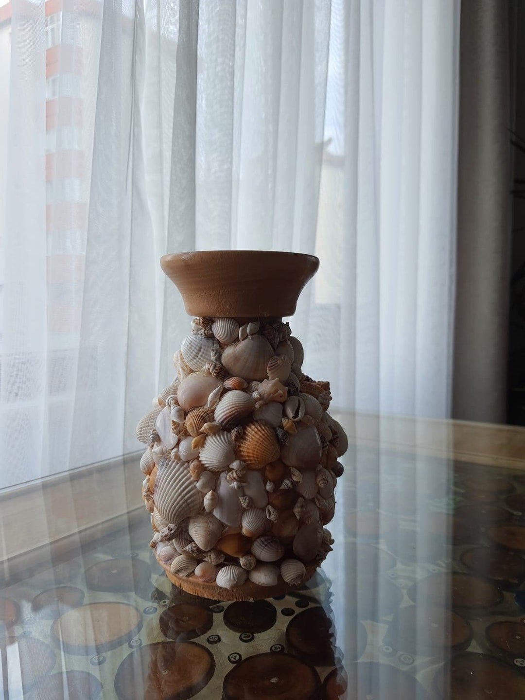 Seashell Decorative Vase Wood Vases Handmade Vase Wood - Etsy