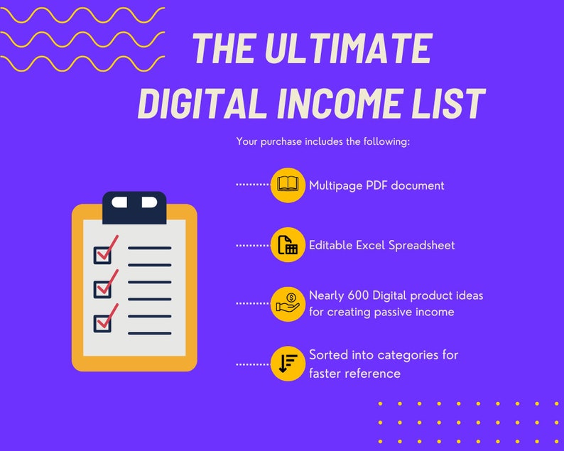 The Ultimate Digital Income List Make Passive Income Online - Etsy