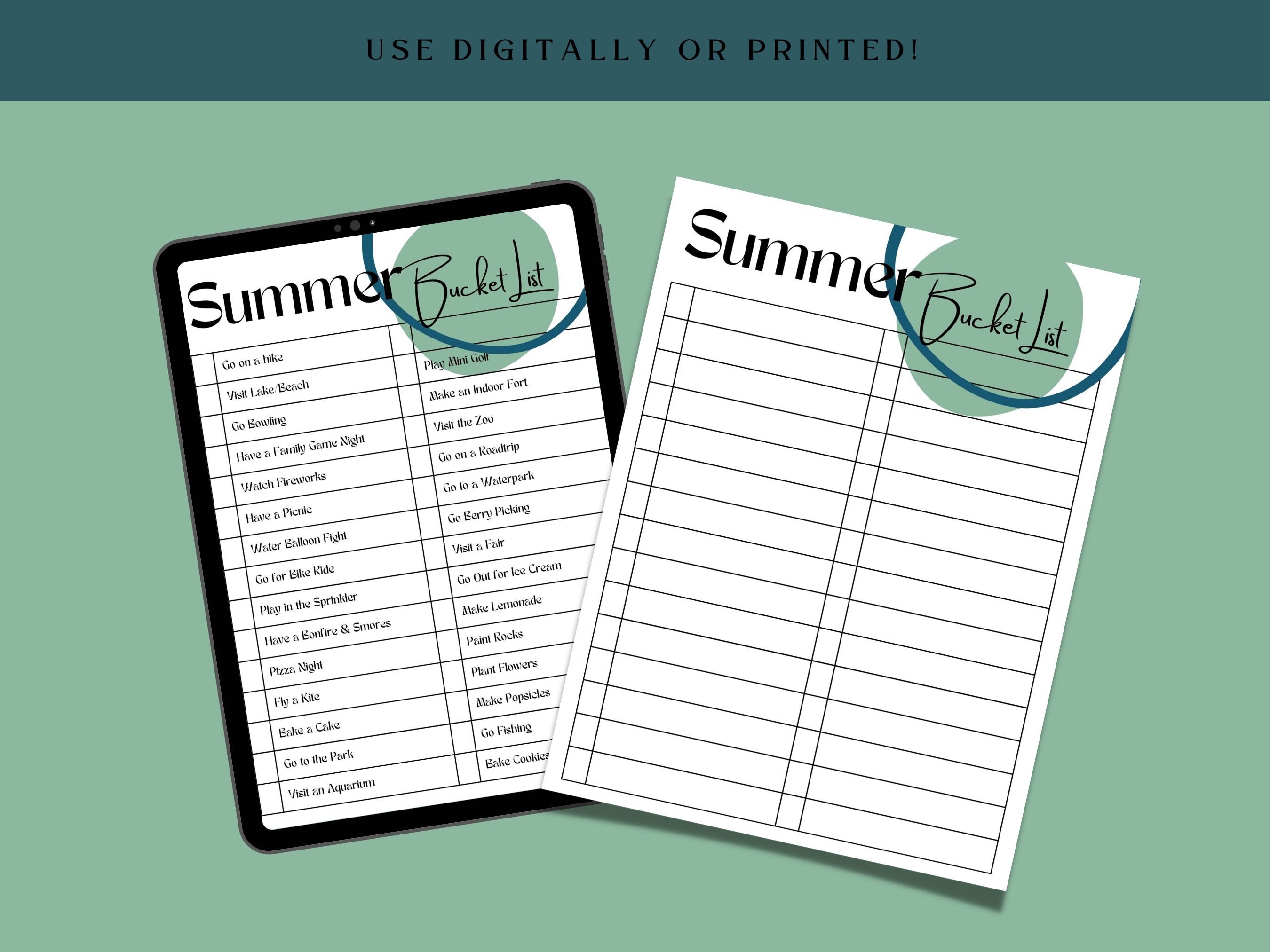 Summer Bucket List Printable, Family Planner Sheet, Summer Calendar ...