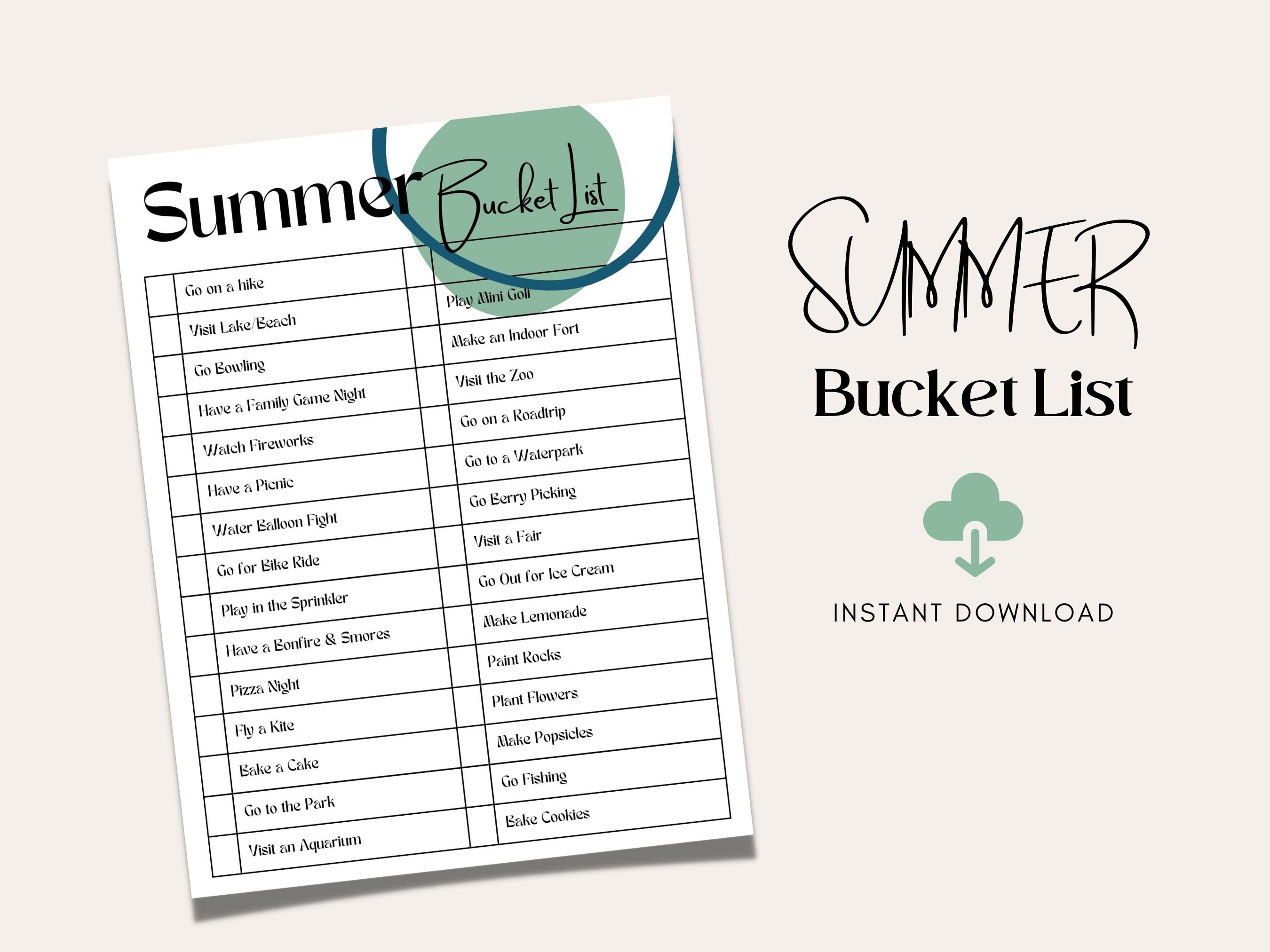 Summer Bucket List Printable, Family Planner Sheet, Summer Calendar ...