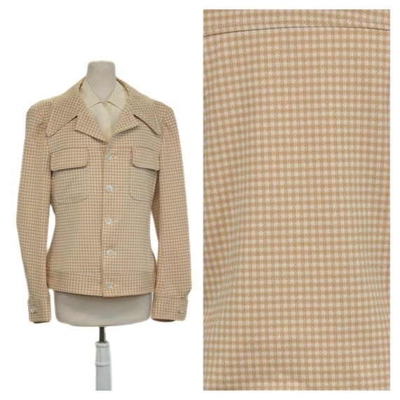 Vintage 1970s Mens Ricky Jacket // Beige Houndstooth … - Gem