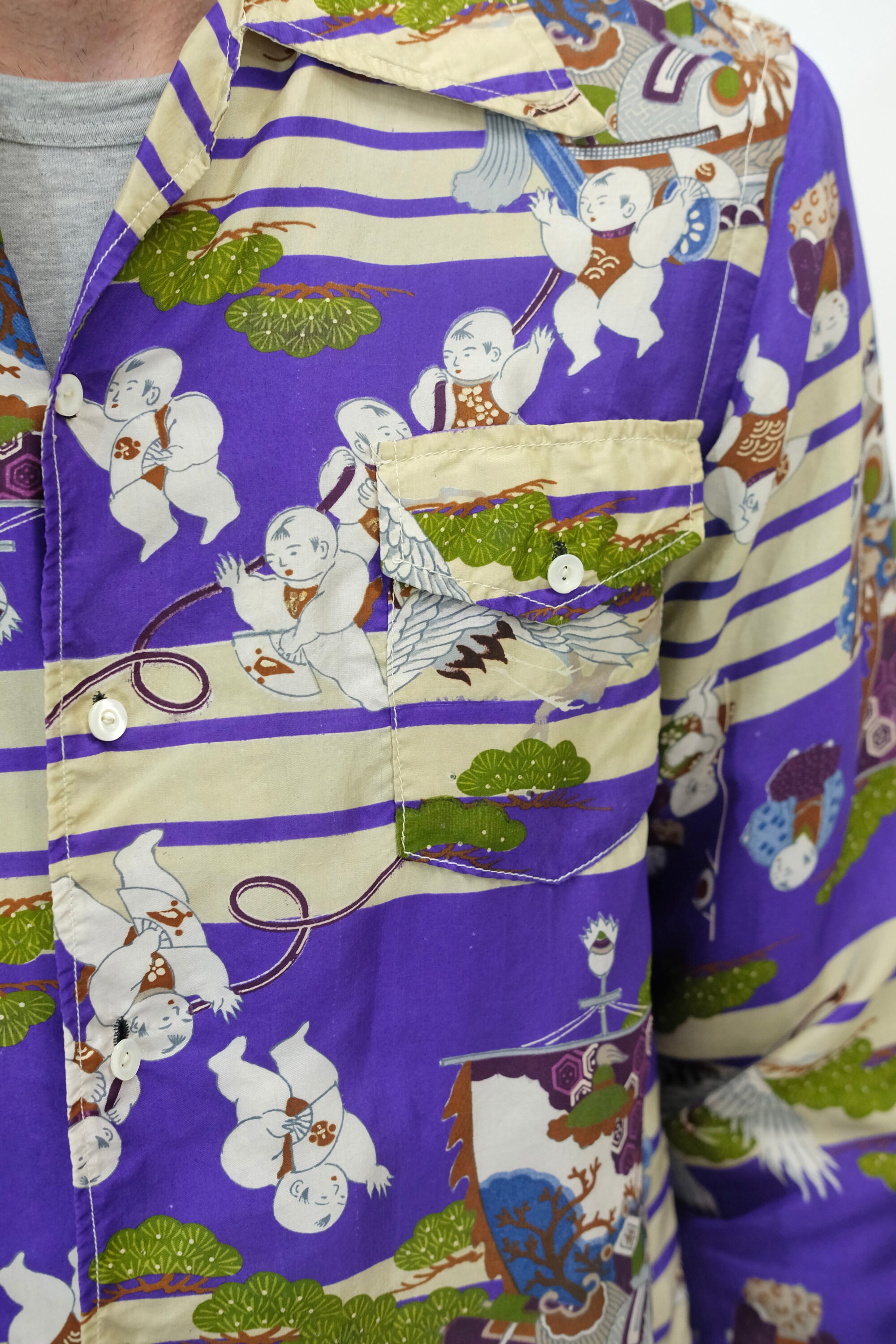 Vintage 1970s Silk Asian Print Button Down // Mens Long Sleeve Japanese ...