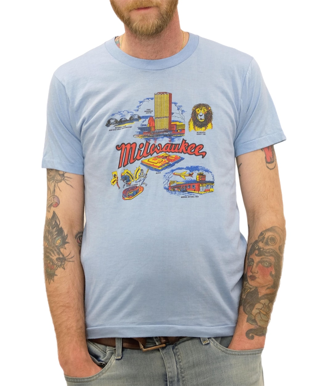 Vintage 1980s Milwaukee Souvenir Tee // Pastel Blue Polycotton MKE ...