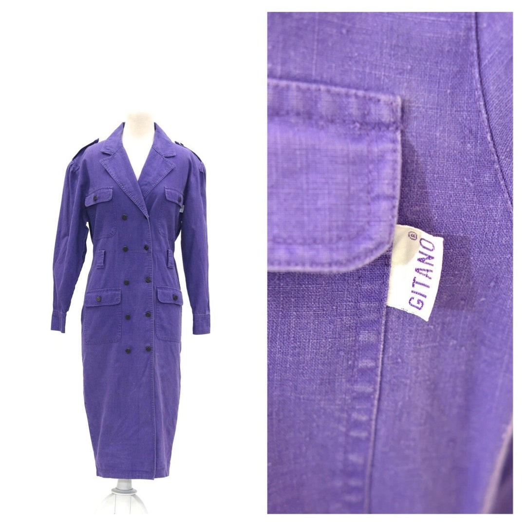 Vintage 1980s Coverall Style Dress // Purple Canvas Double Breasted ...