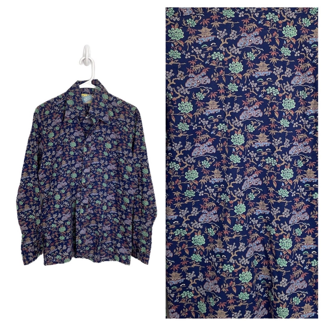 Vintage 1970s Novelty Print Cotton Shirt // Mens Longsleeve Button Down ...