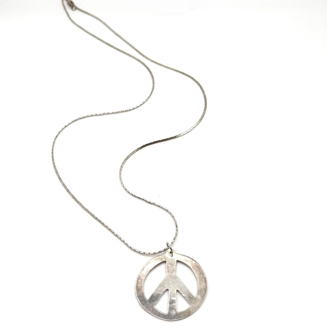Vintage 1960s Peace Sign Necklace // Alpaca Silver Groovy Hippie Long ...