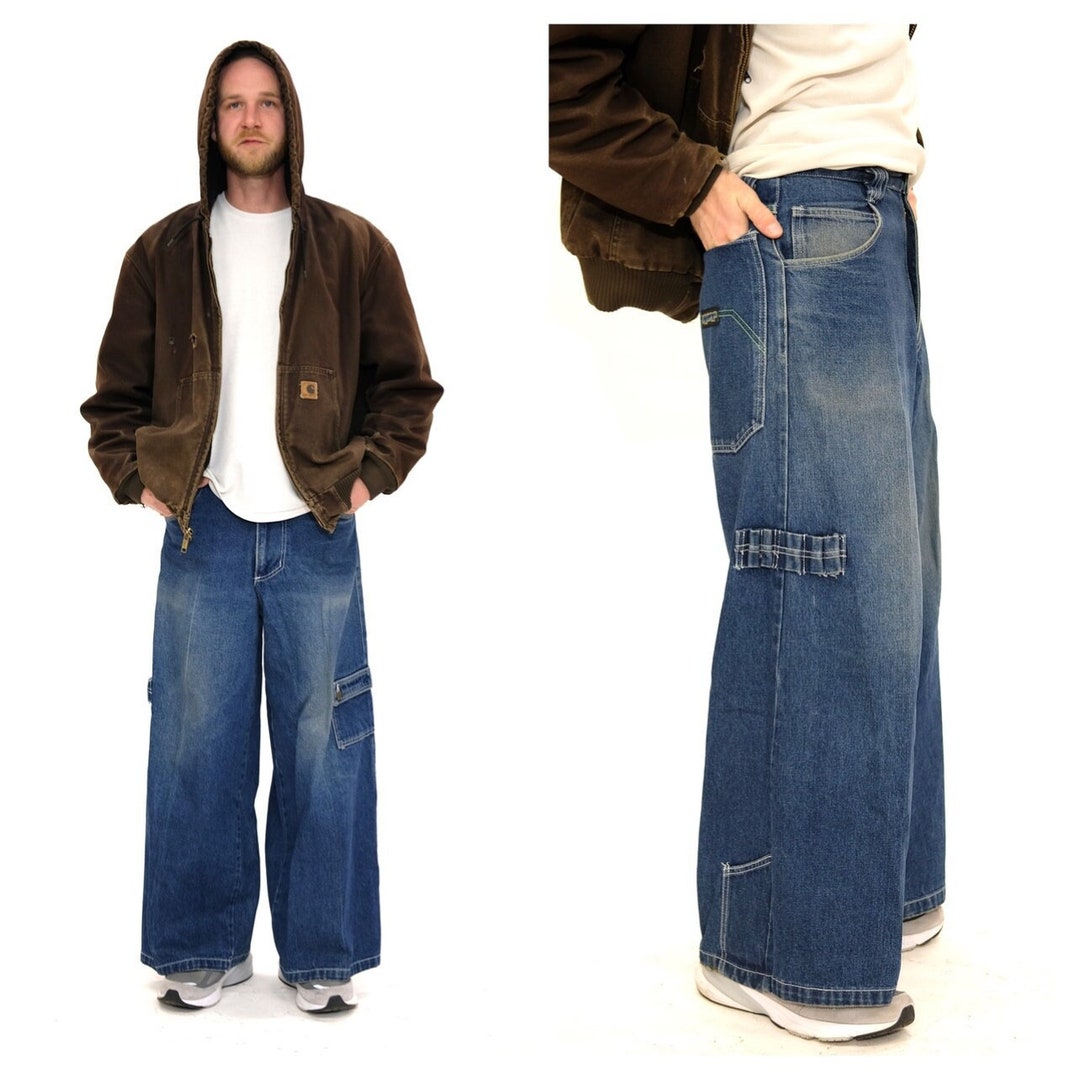 Vintage 1990s Wide Leg Skater Jeans // Blue Denim Rave Zip Fly Cargo ...