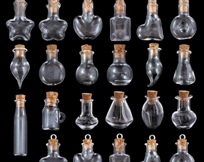 Mini Glass Potion Bottles With Corks – 20 Assorted Shapes | Witchy ...