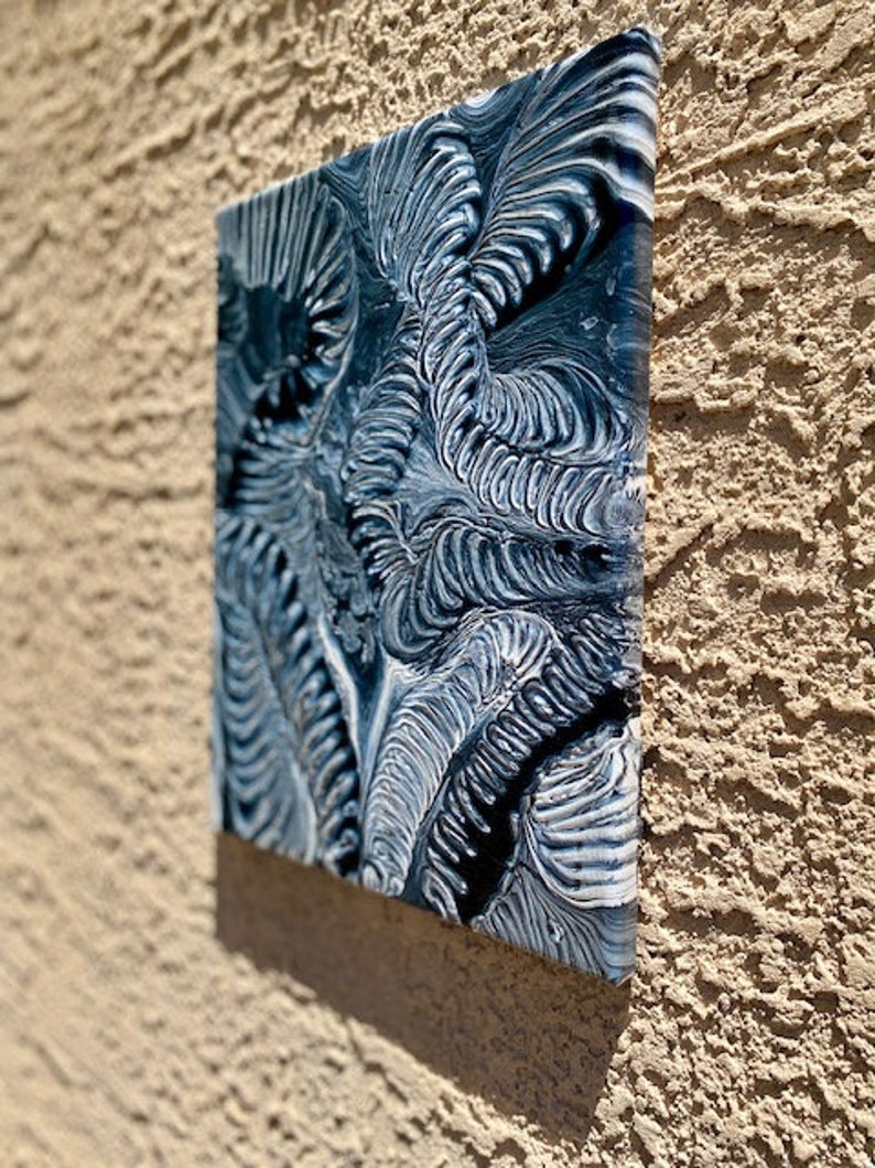 Ode to MC Escher Blue and Grey Textured Acrylic Paint Poured Piece ...