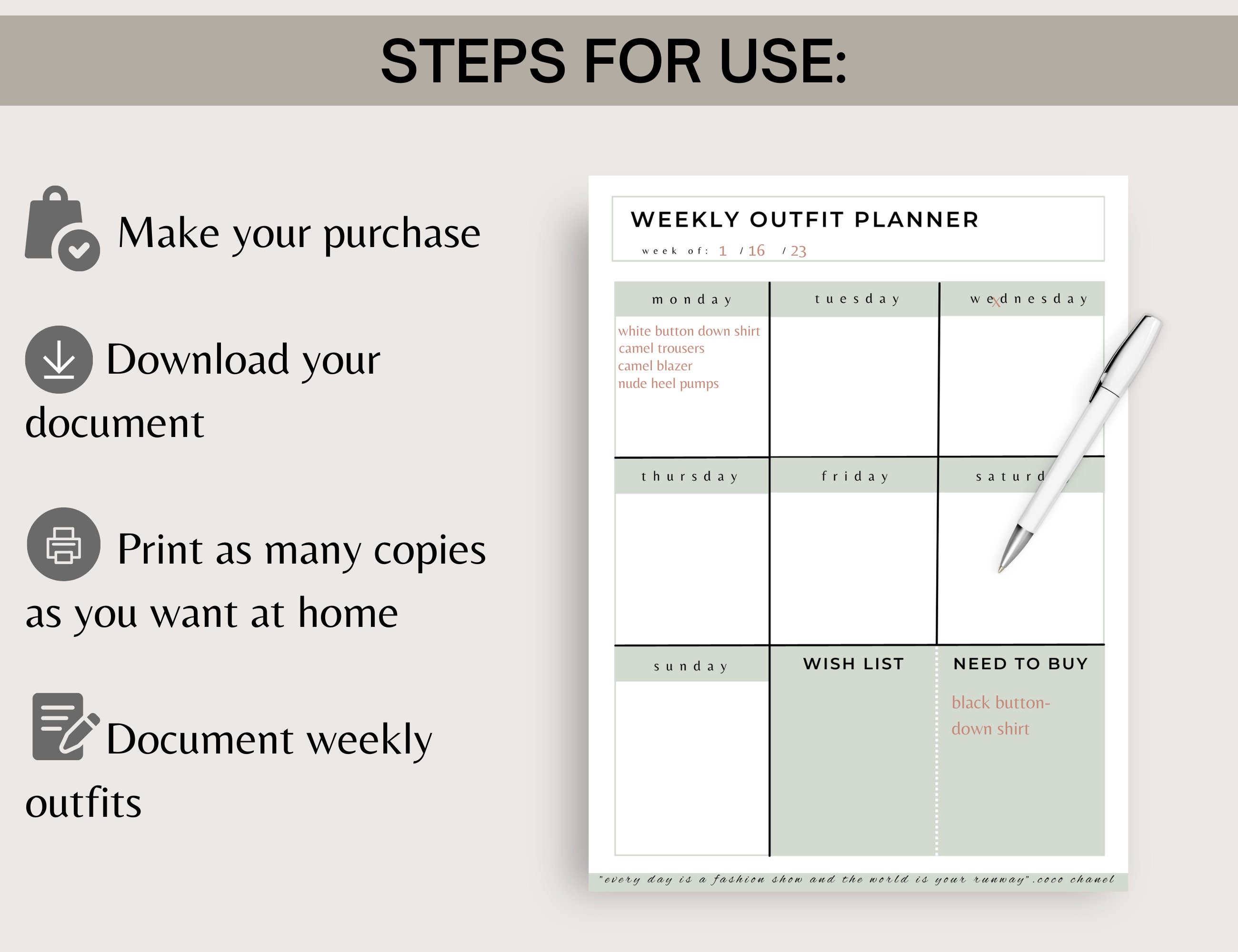 Capsule Wardrobe Outfit Planner, Outfit Planner, Wardrobe Planner ...