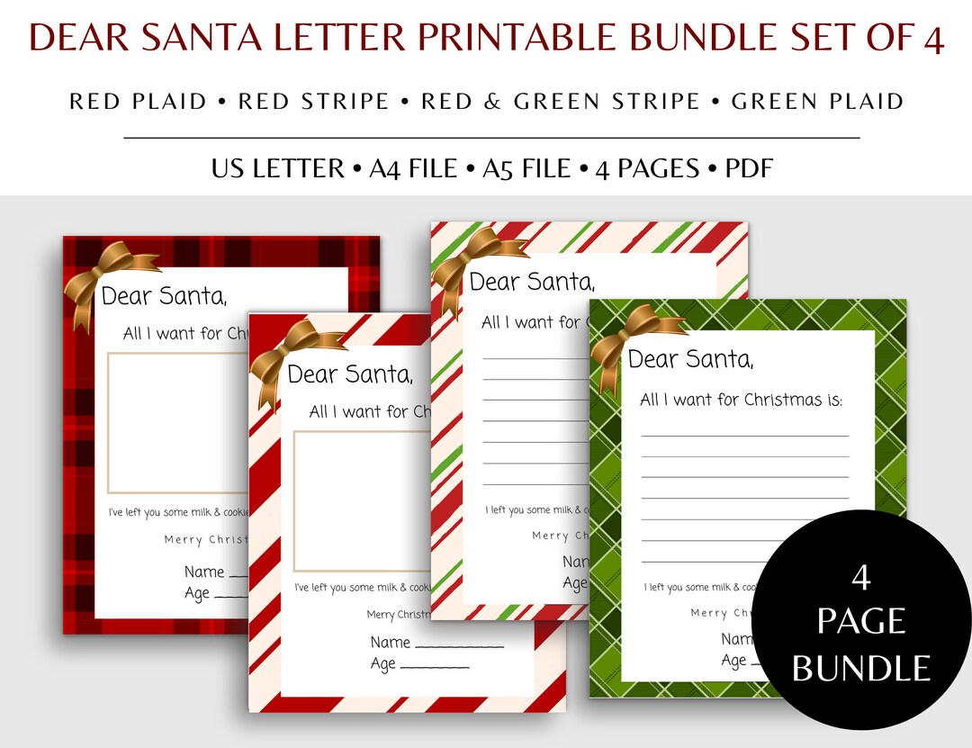 Dear Santa Letter, Letter to Santa Printable, Santa Claus Letter, Blank ...