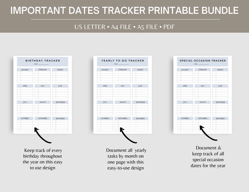 Birthday Tracker List, Birthday Log, Important Dates Printable, Yearly ...