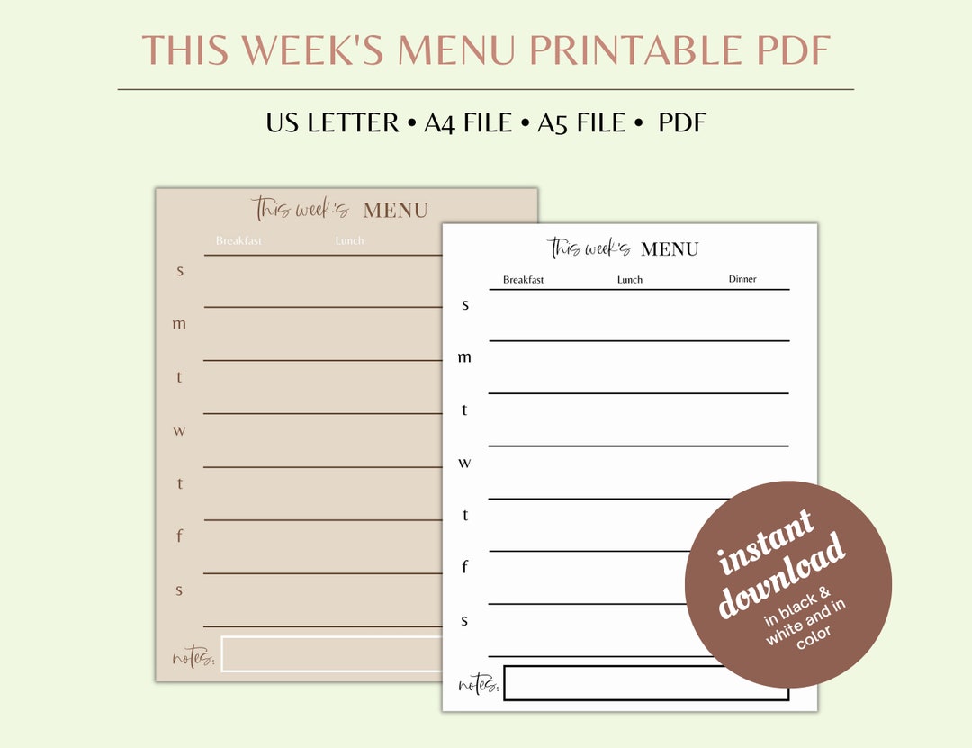 Weekly Meal Planner Printable, Grocery List, Food Prep (PDF Download ...