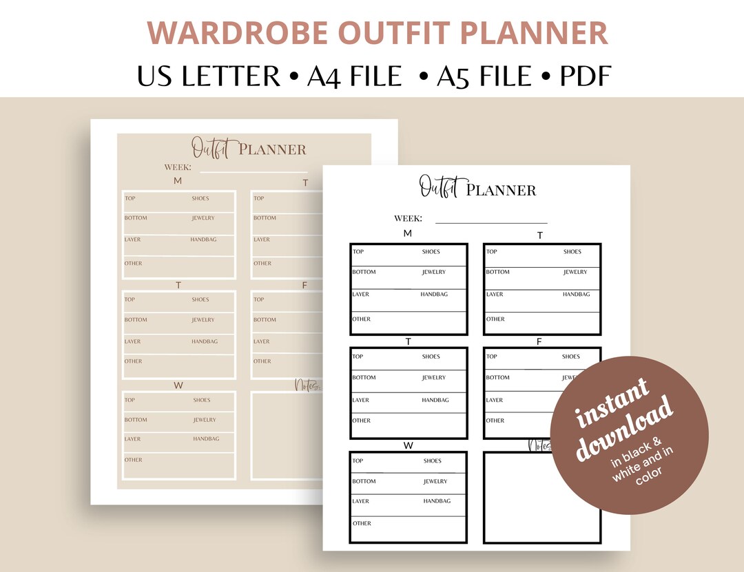 Printable Wardrobe Planner, Outfit Planner, Weekday Outfits, Favorite ...