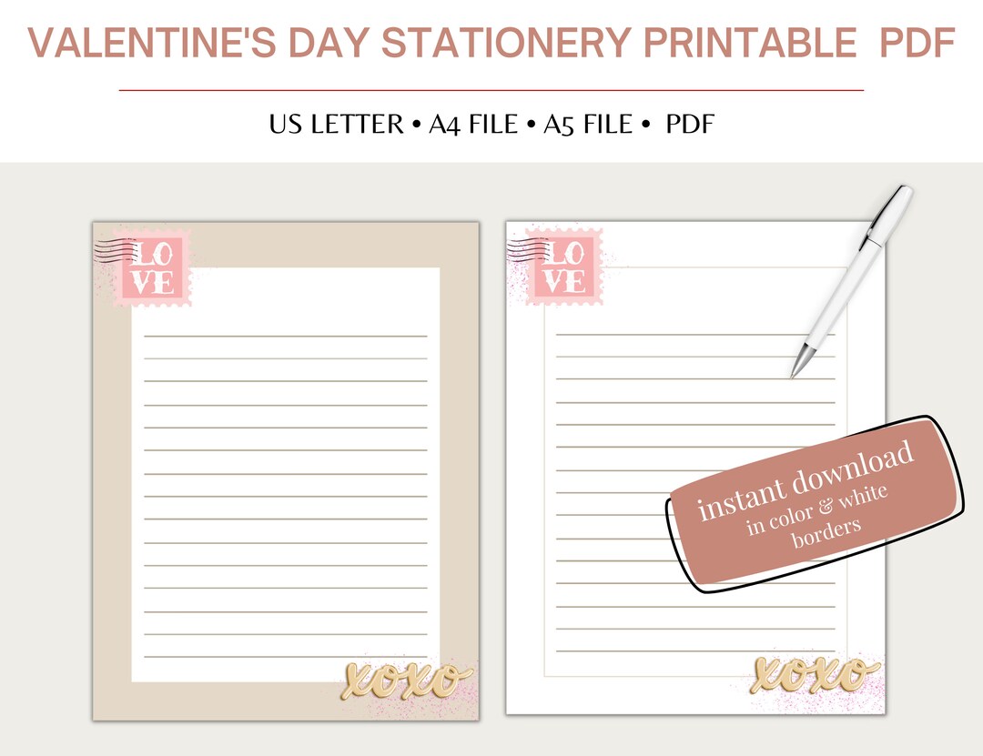 Printable Valentine's Day Stationery, XOXO Letter Writing (PDF Download ...