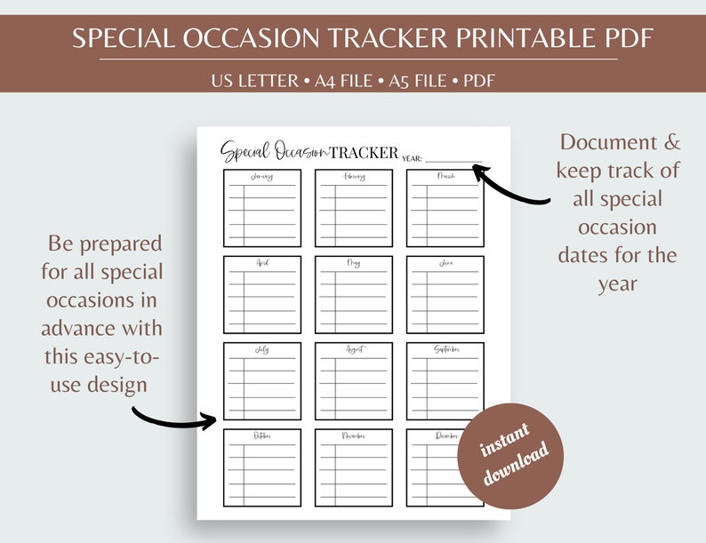 Important Dates Printable, Event Tracker, Birthday Tracker List ...