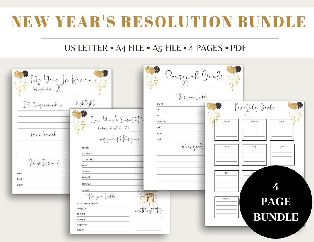 New Year Resolution Planner Bundle, Year in Review (PDF Download) - Etsy