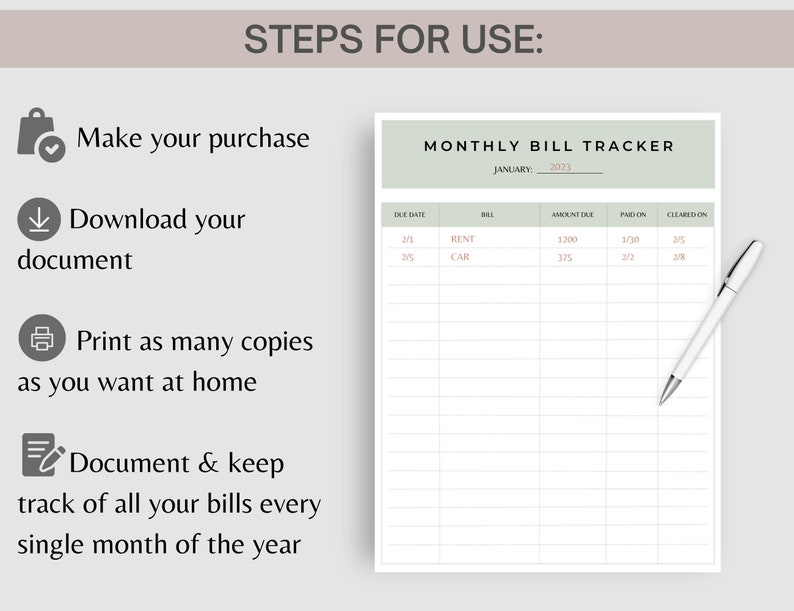 Monthly Bill Tracker, Monthly Bill Log, Bill Planner, Bill Payment ...