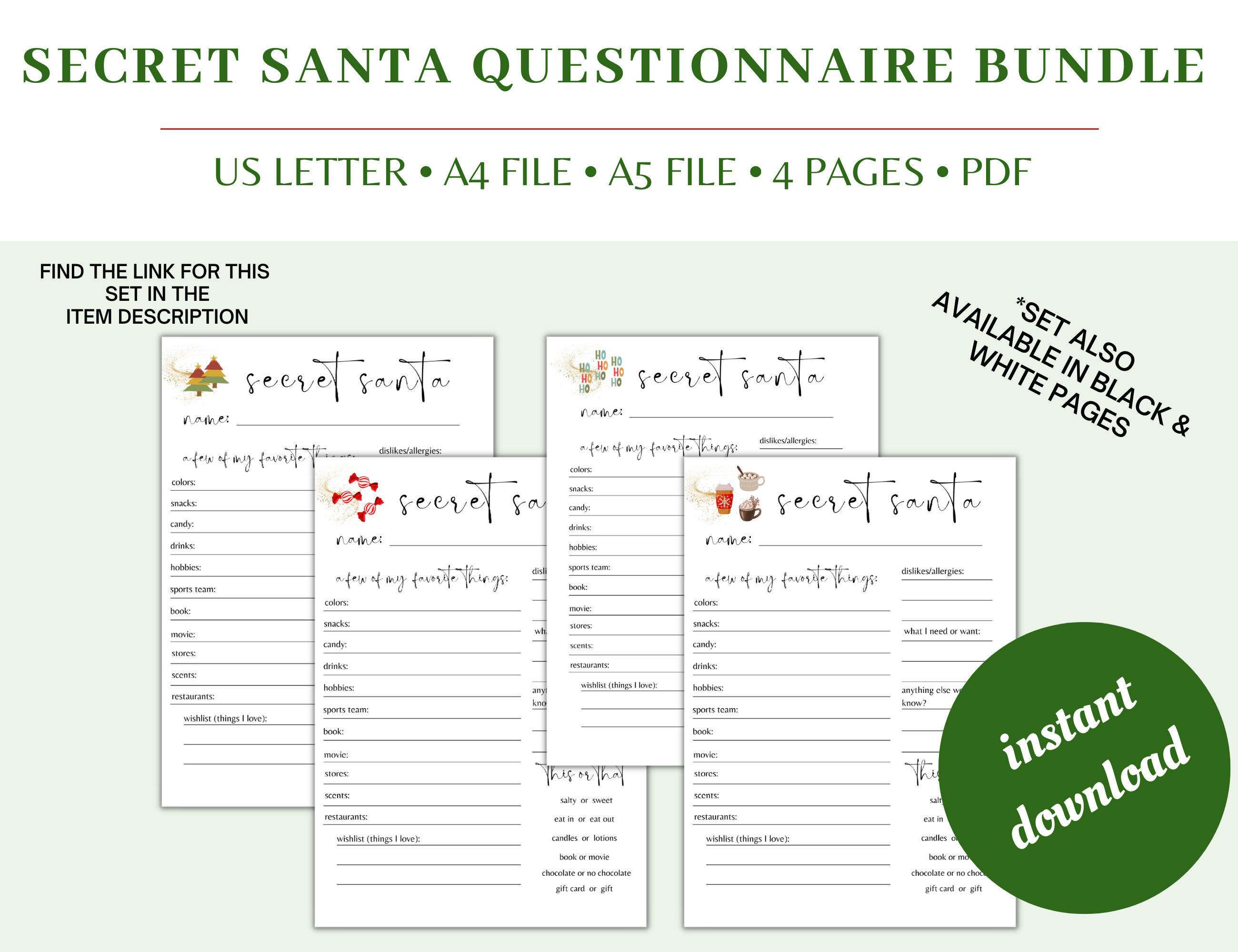 Secret Santa Questionnaire, Secret Santa, Printable Secret Santa ...