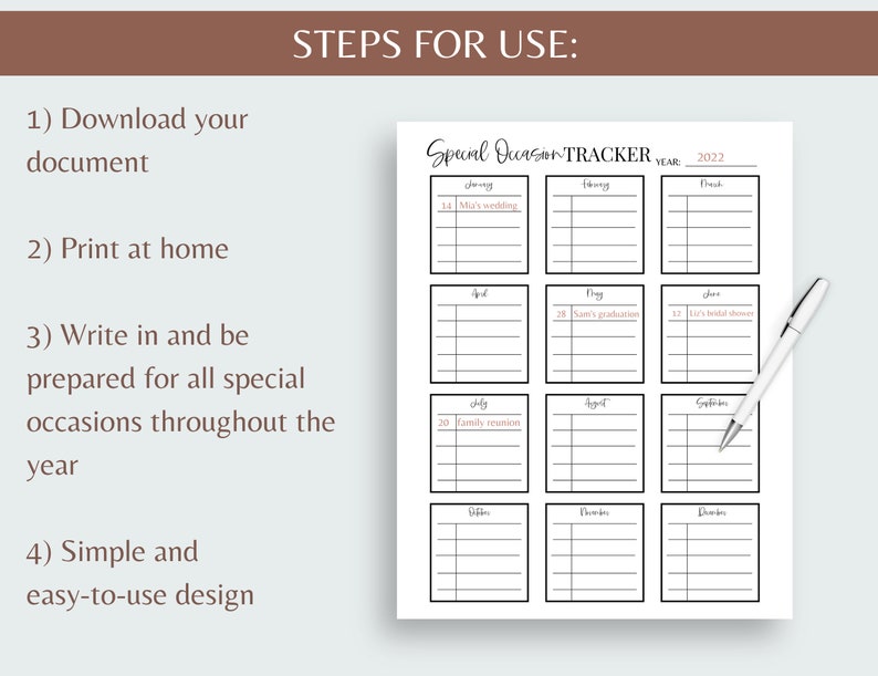 Special Occasion Tracker Printable, Birthday & Event List (PDF) - Etsy