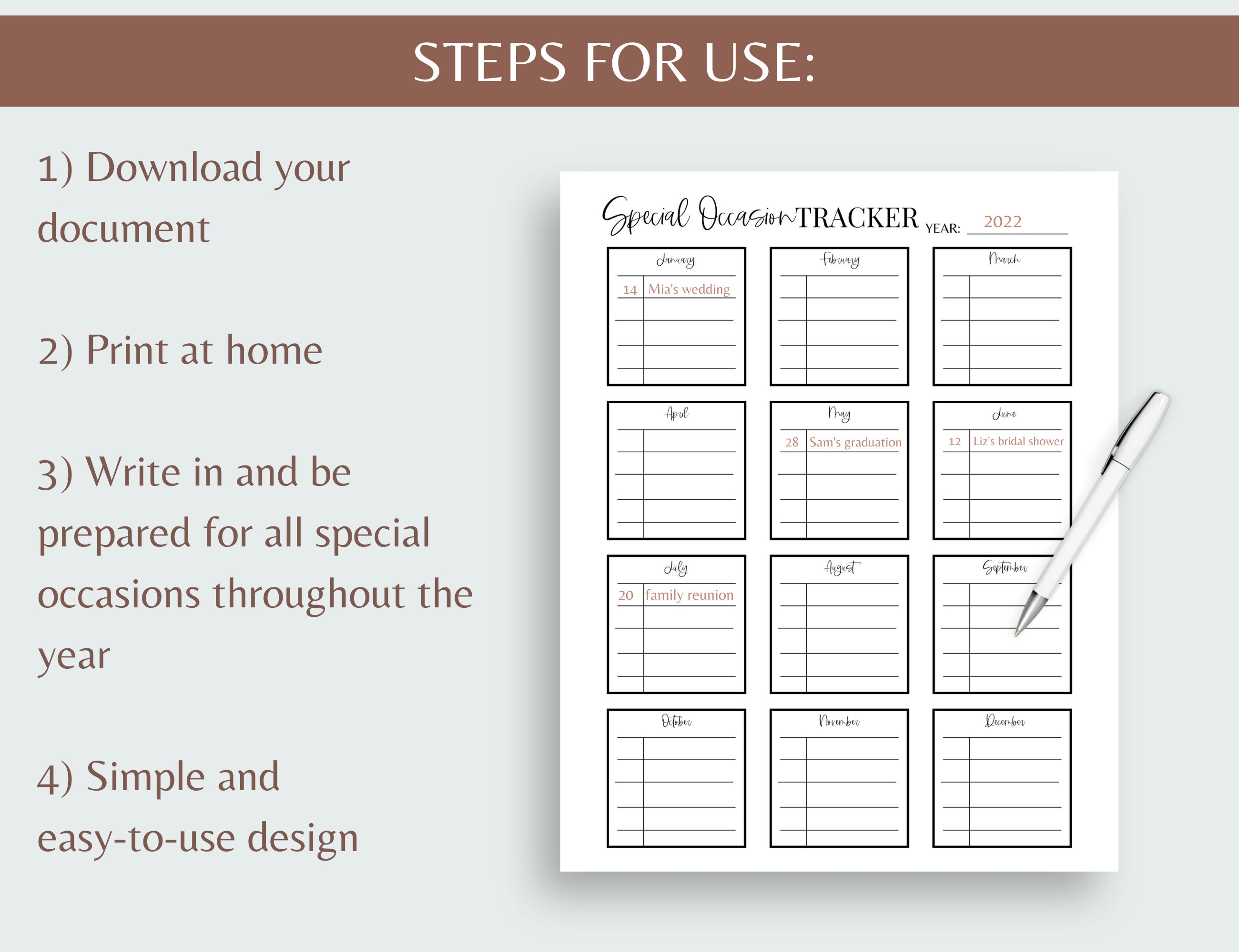 Important Dates Printable, Event Tracker, Birthday Tracker List ...