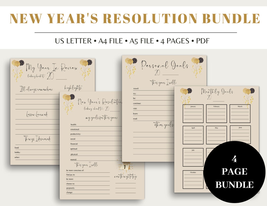 New Year's Resolution Planner Bundle, Goal Tracker (digital Download ...