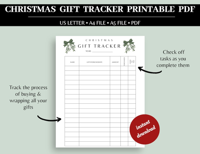 Christmas Gift Tracker Printable, Holiday Planner (PDF Download) - Etsy