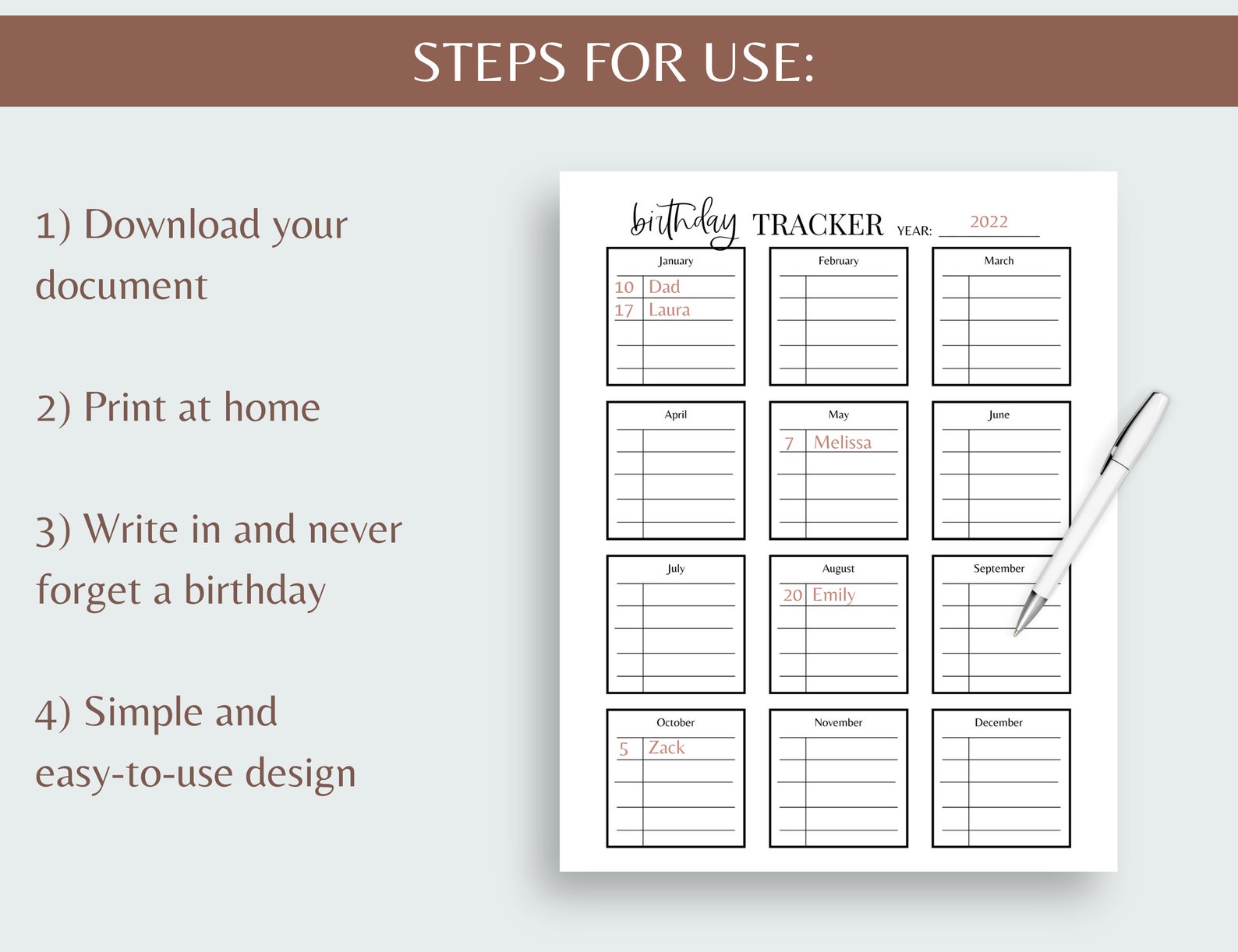 Birthday Tracker List, Birthday Log, Important Dates Printable, Yearly ...