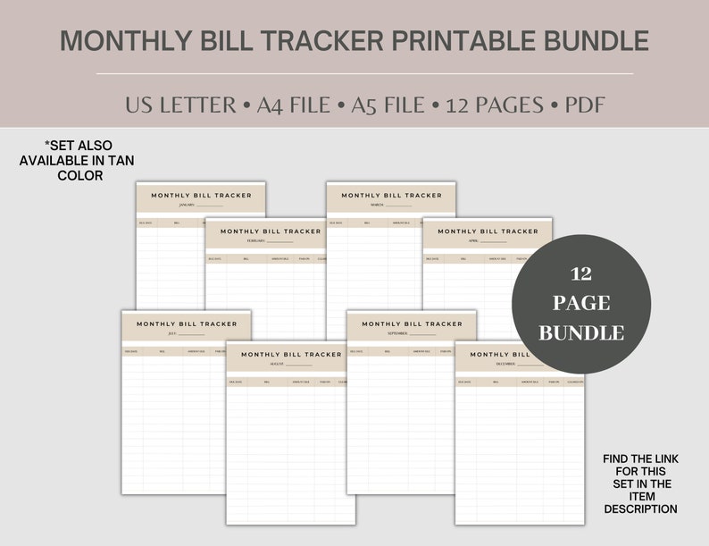 Monthly Bill Tracker, Monthly Bill Log, Bill Planner, Bill Payment ...