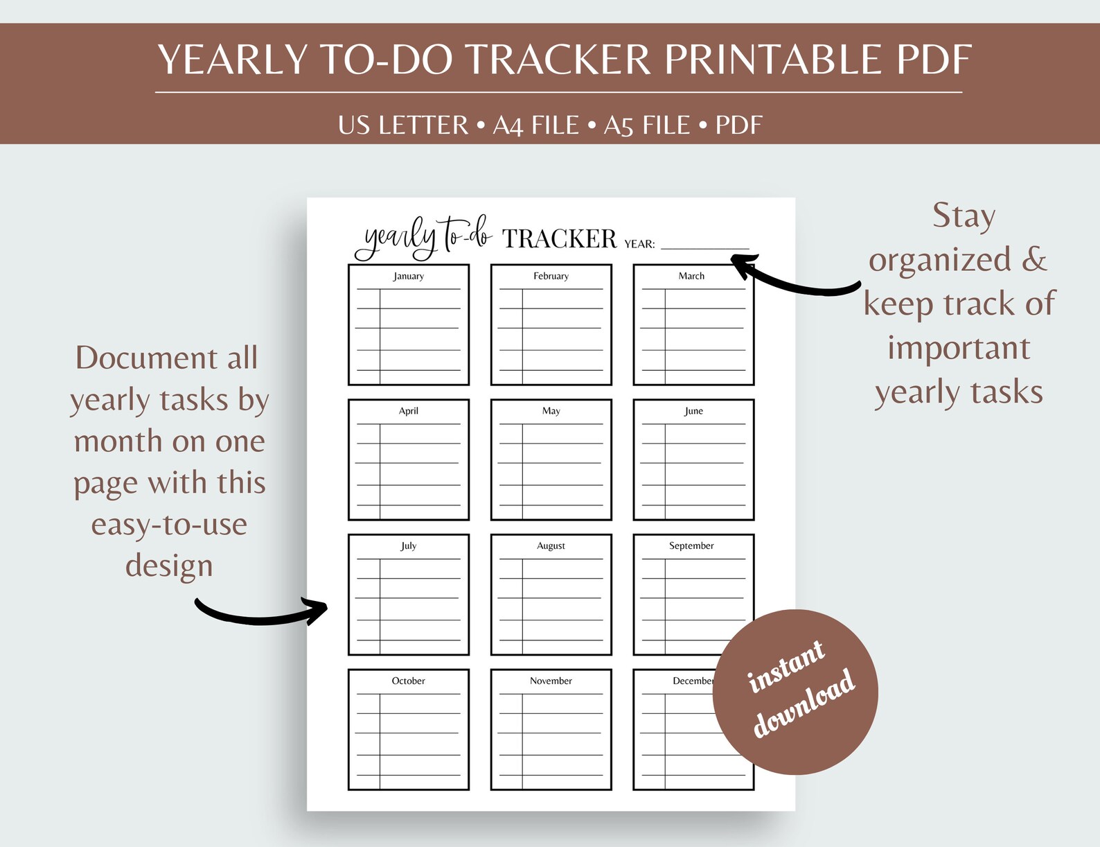 Yearly To-do Tracker Printable, Task Reminder (PDF Download) - Etsy
