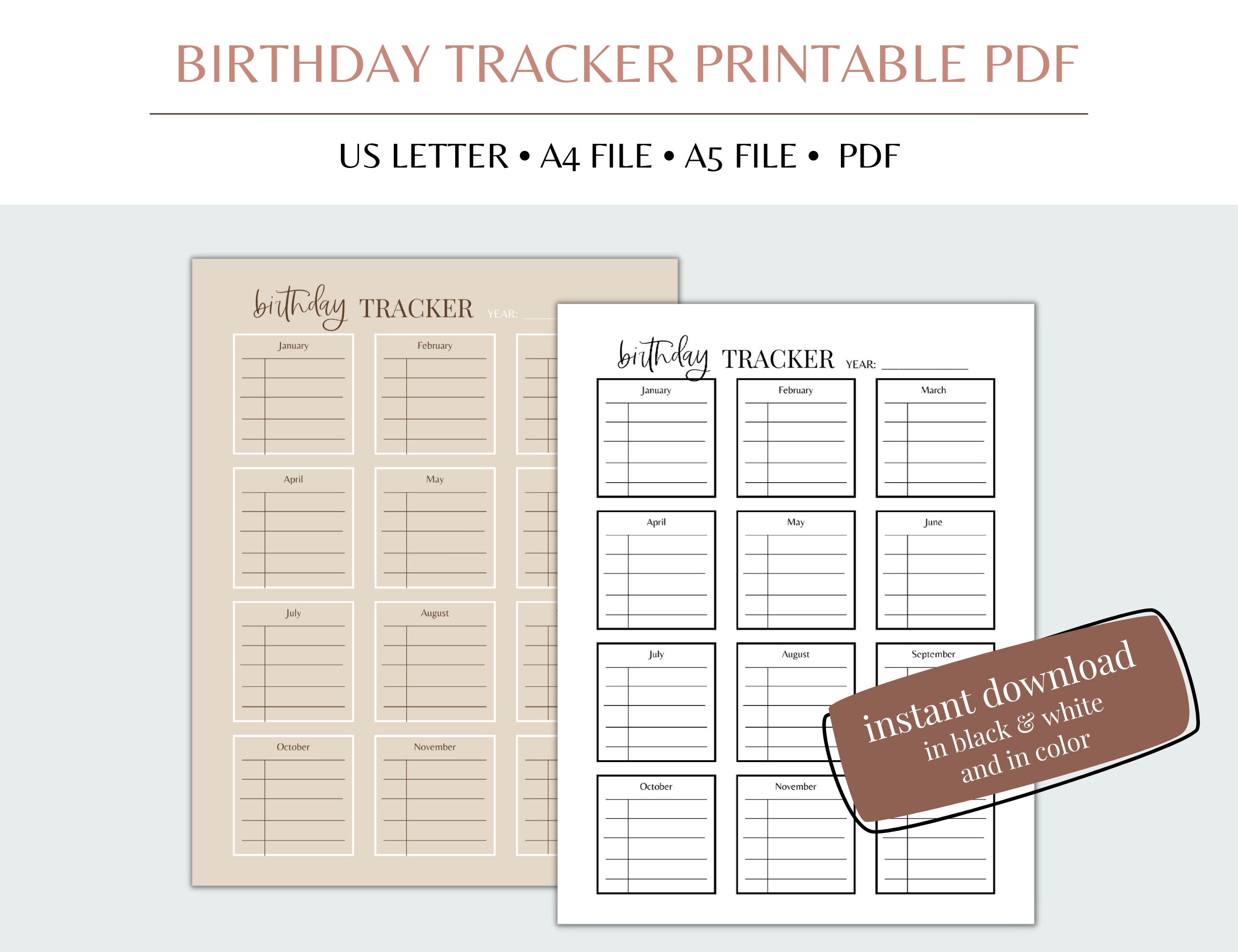 Birthday Tracker List, Birthday Log, Important Dates Printable, Yearly ...