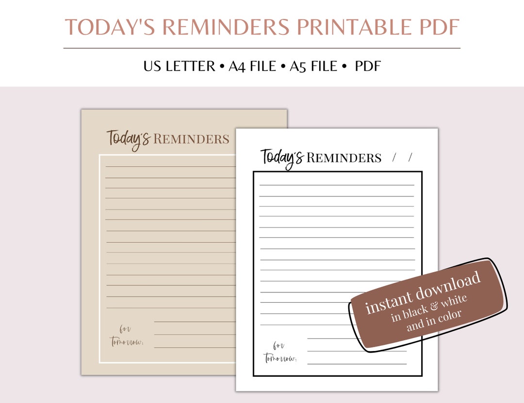 Today's Reminders Printable Notes Page (PDF) - Etsy