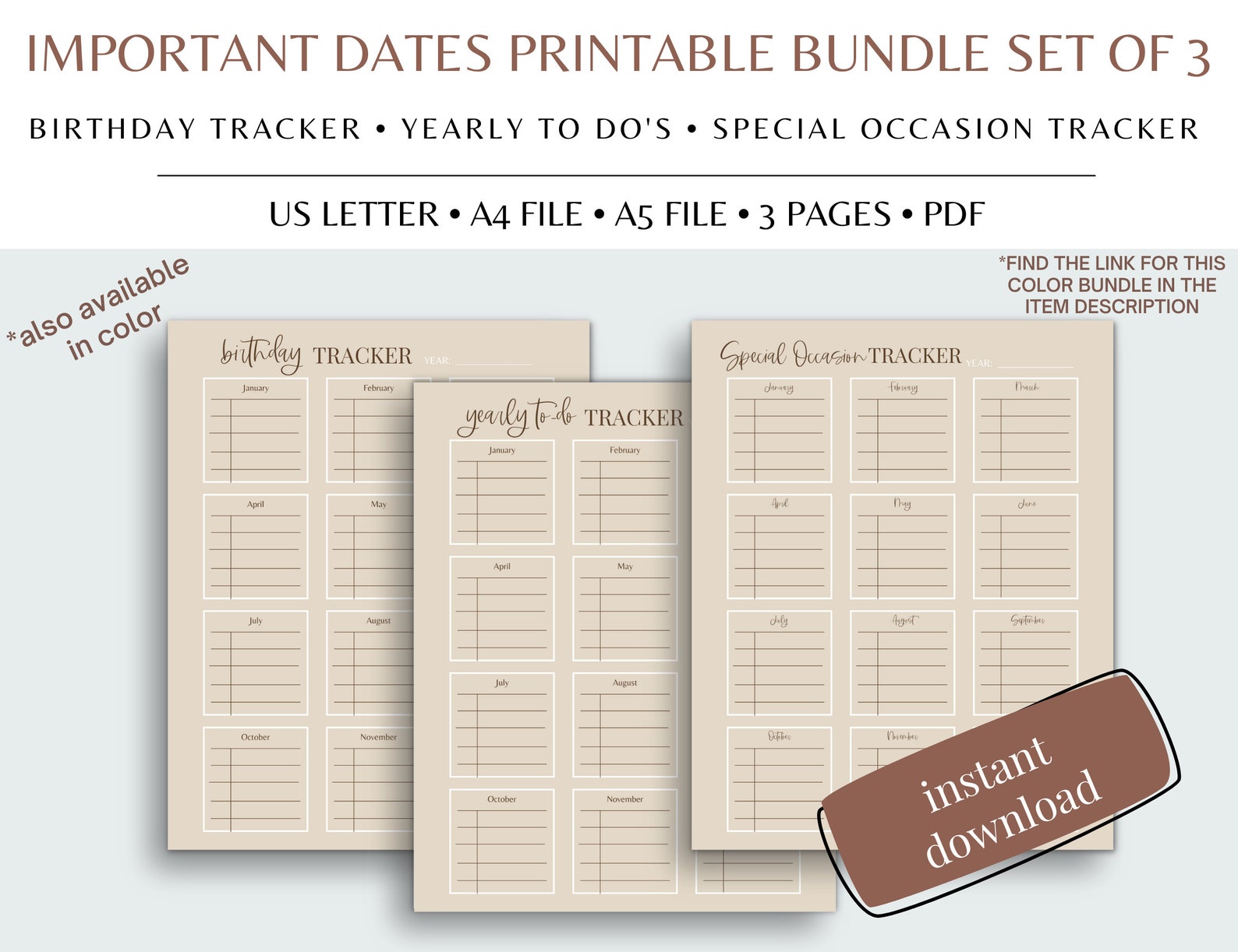 Important Dates Printable, Birthday Tracker List, Yearly Calendar ...